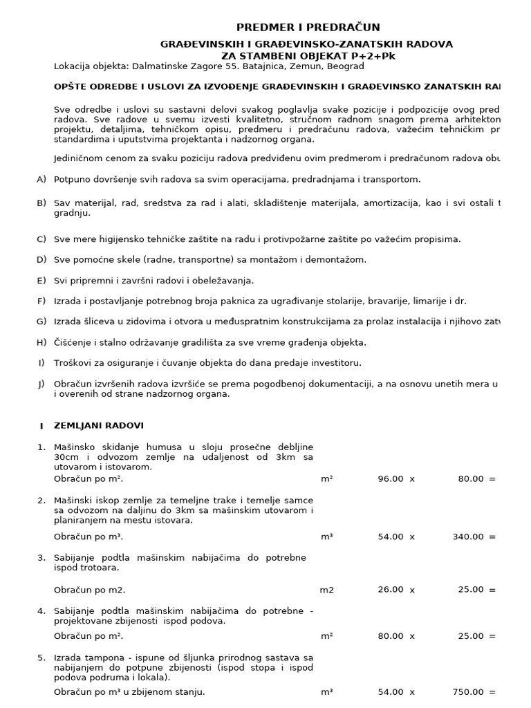 Vdocuments - MX - Predmer I Predracun Radova 56573bc55103f | PDF