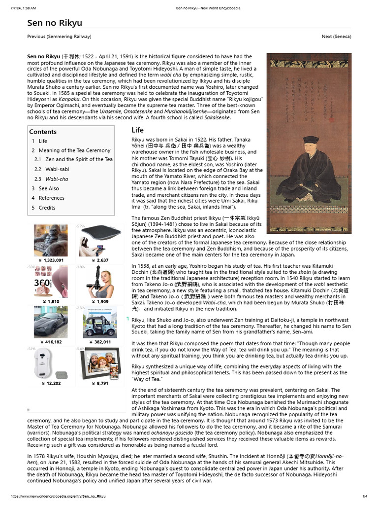 Sen No Rikyu - New World Encyclopedia | PDF | Religion & Spirituality