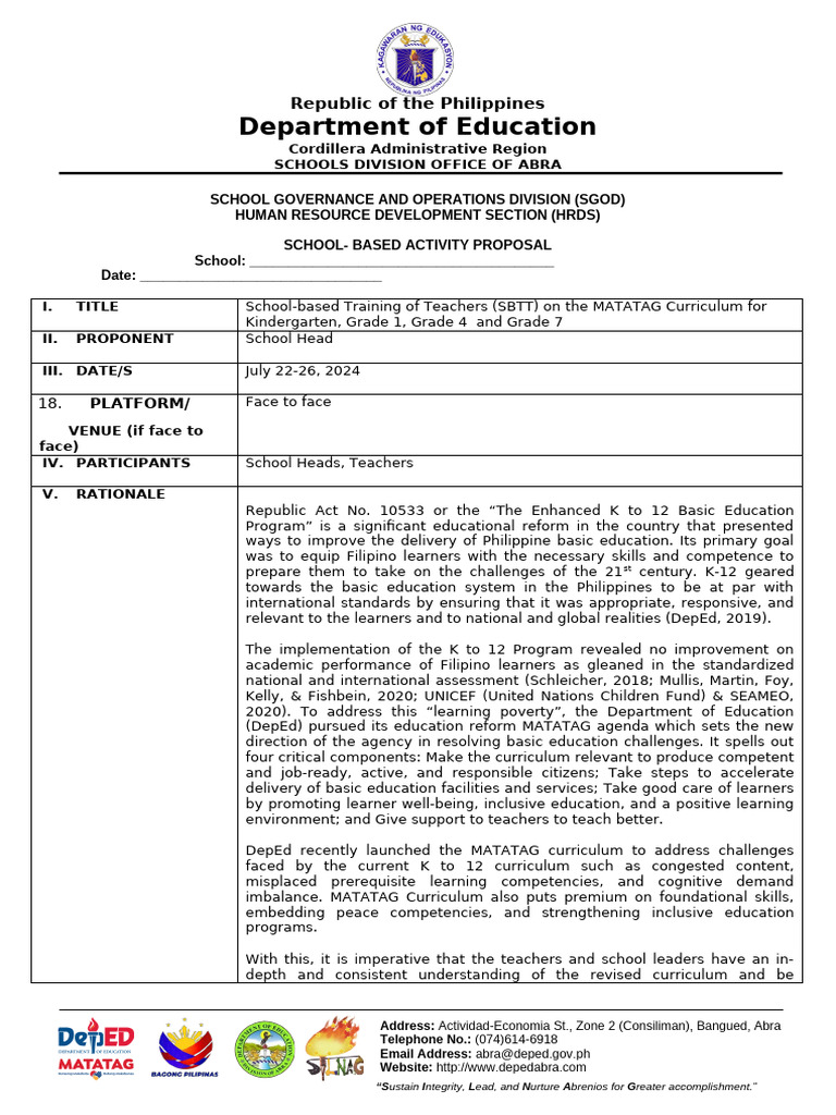 SBTT Proposal | PDF | Curriculum | Teachers