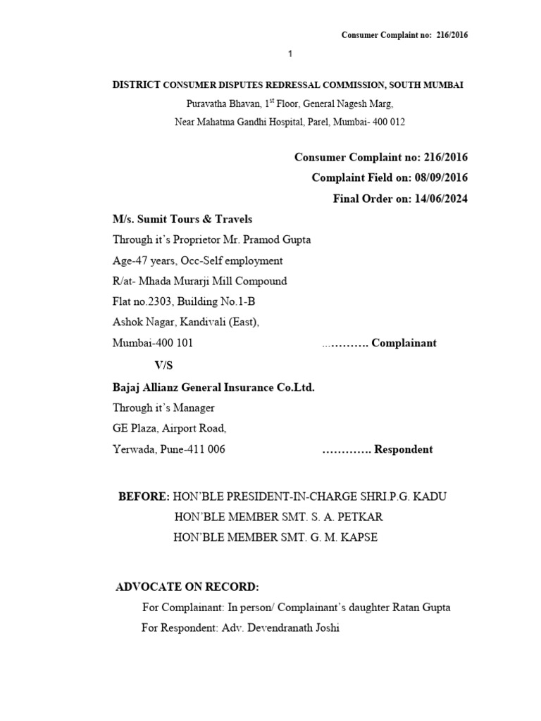 Bajaj Allianz General Insurance Coltd 546918 | PDF | Insurance | Lawsuit