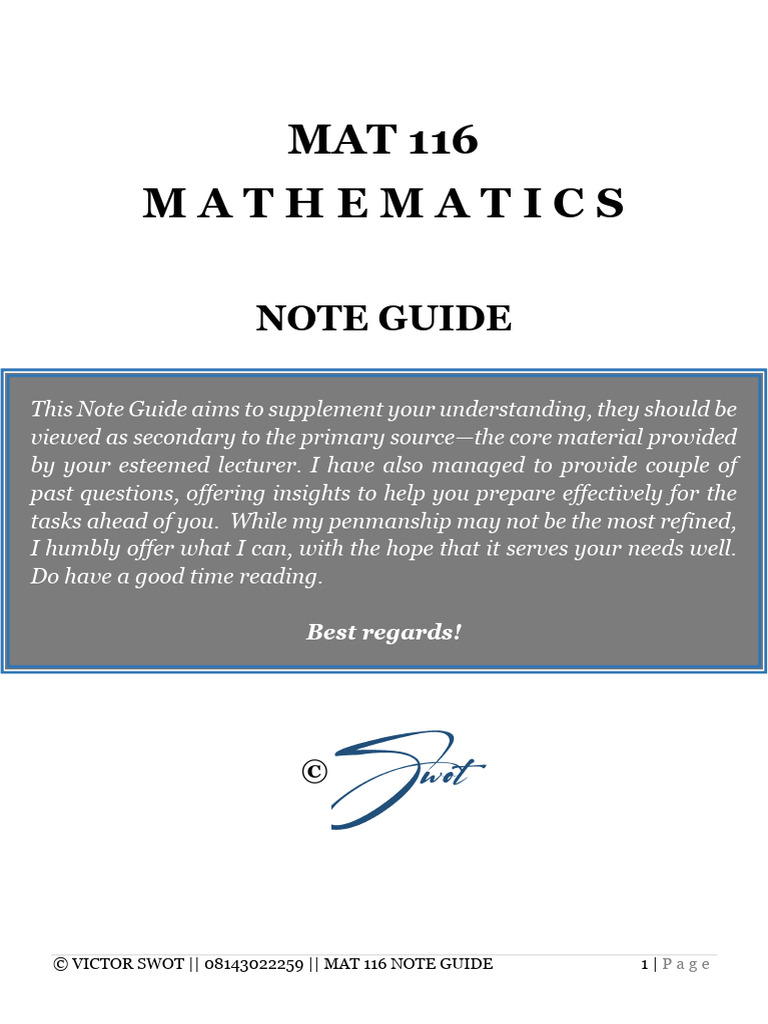 Mat 116 Note Guide—Swot | PDF | Matrix (Mathematics) | Gradient