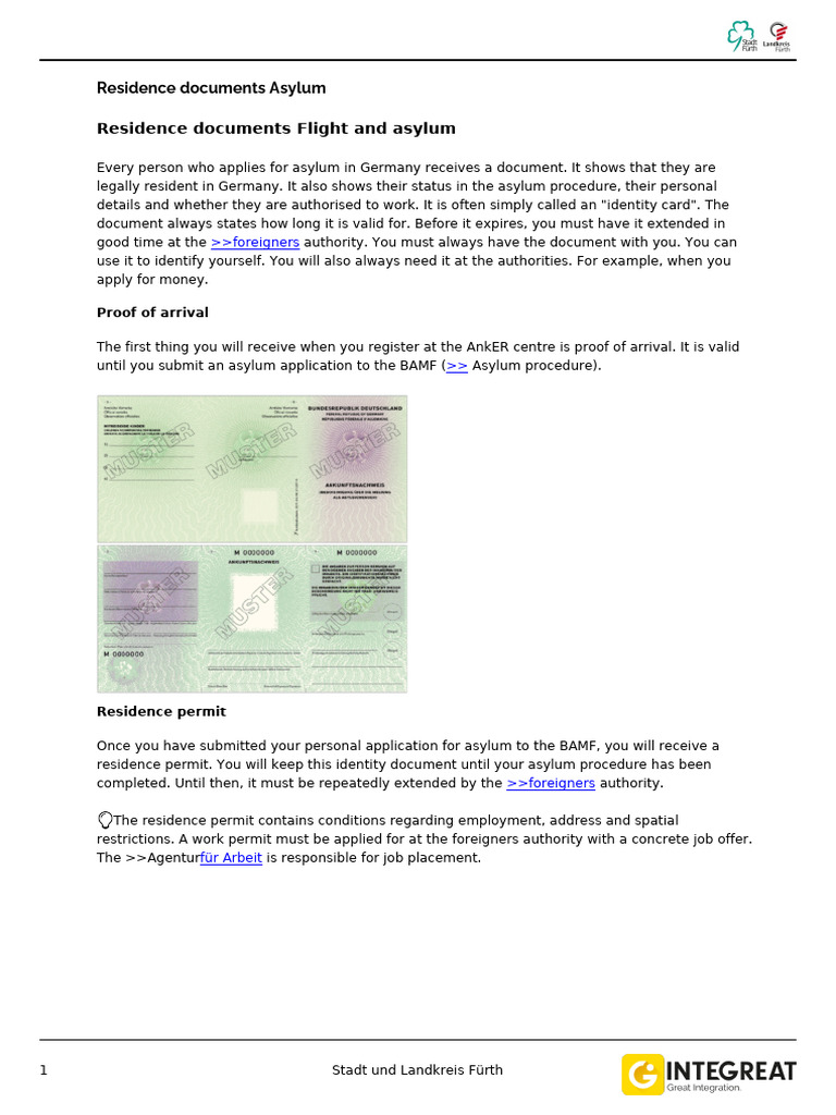 Integreat - English - Residence Documents Asylum | PDF | Identity ...