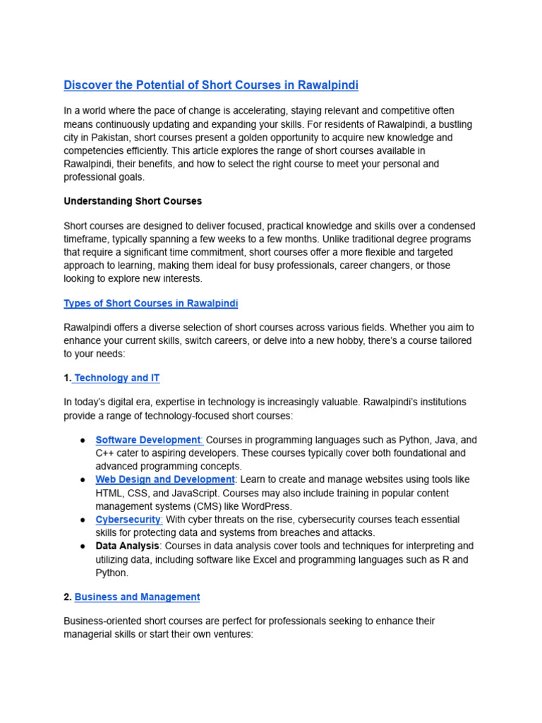 Short Courses for Skill Development in RWP | PDF | Learning | Computer ...