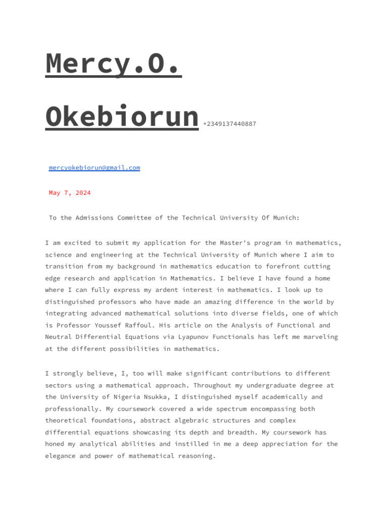 Statement of Purpose | PDF | Mathematics | Science