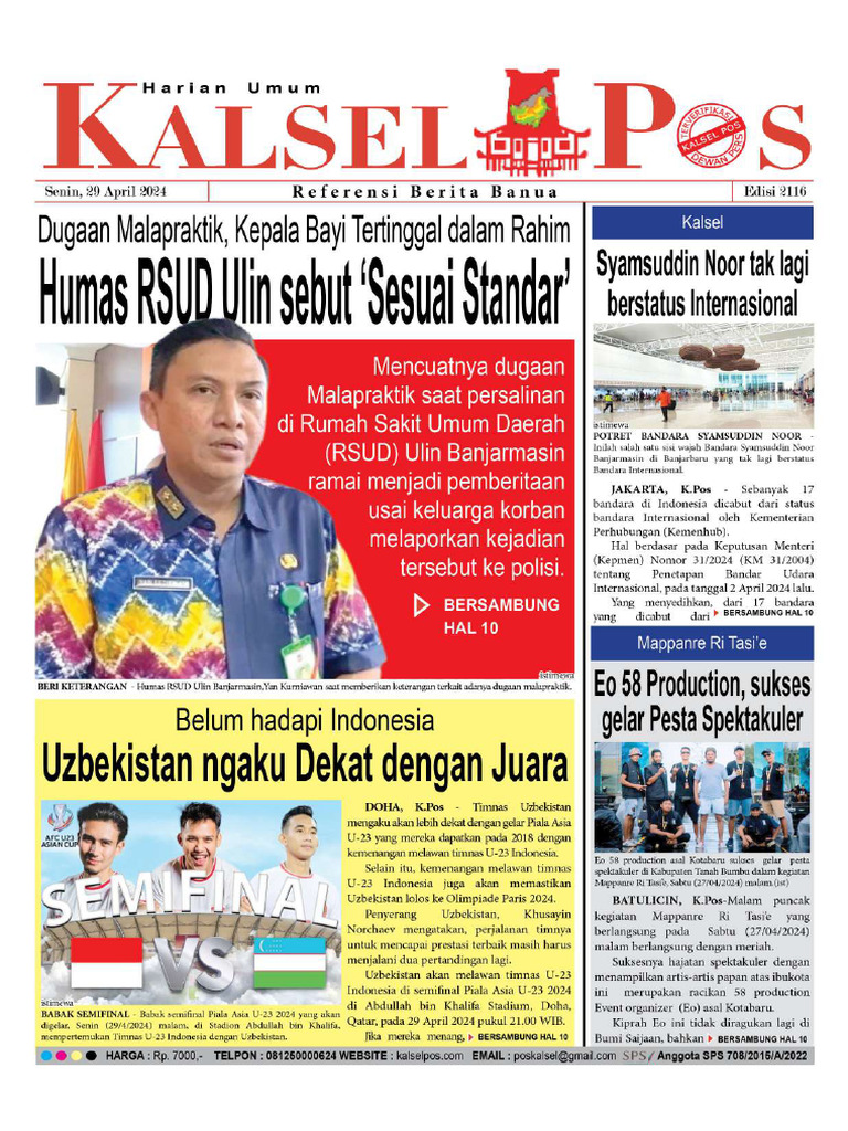 Epaper Kalsel Pos Senin 29 April 2024 | PDF