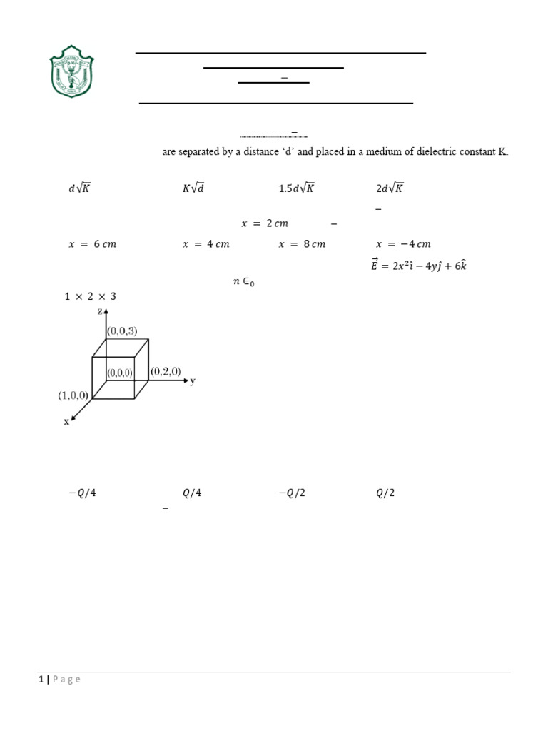 Worksheet Electrostatics Chapter 1 | PDF | Electric Field | Electric Charge
