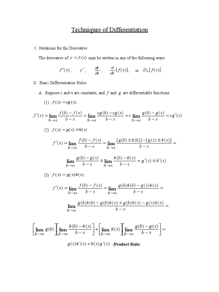 Techniques of Differentiation | PDF | Derivative | Equations