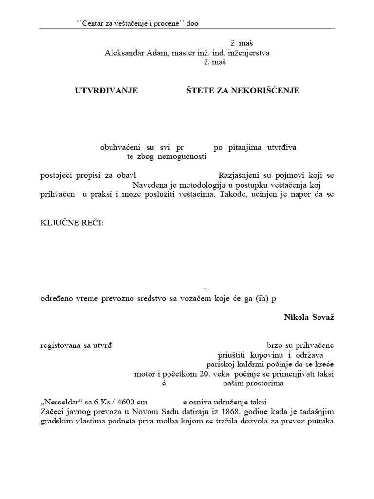 Utvrdivanje Naknade Za Nekoriscenje Taxi Vozila | PDF