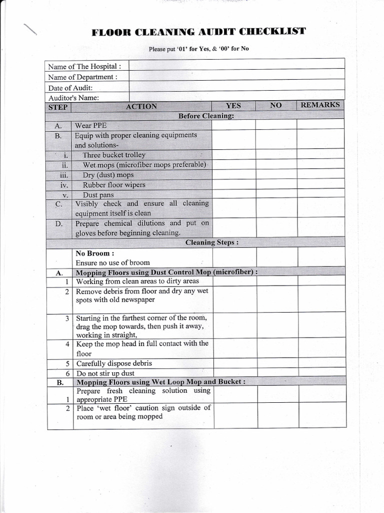 Floor Cleaning Audit Checklist | PDF