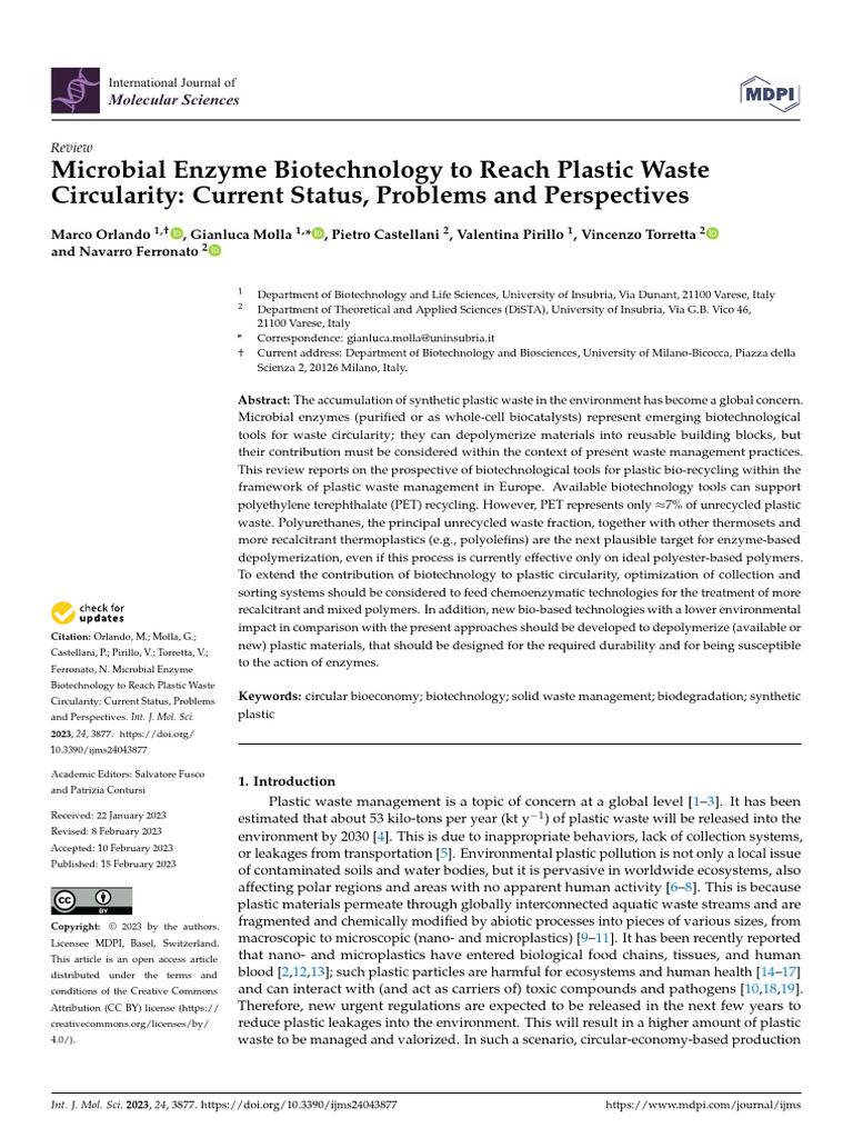 Microbial Enzyme Biotechnology To Reach Plastic Waste Circularity | PDF ...