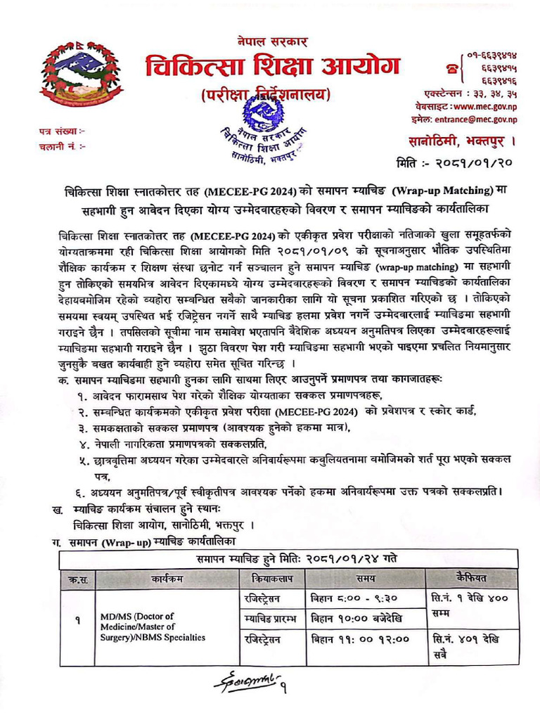 MECEE-PG 2024 Wrap-up Eligible Candidates | PDF | Nepal
