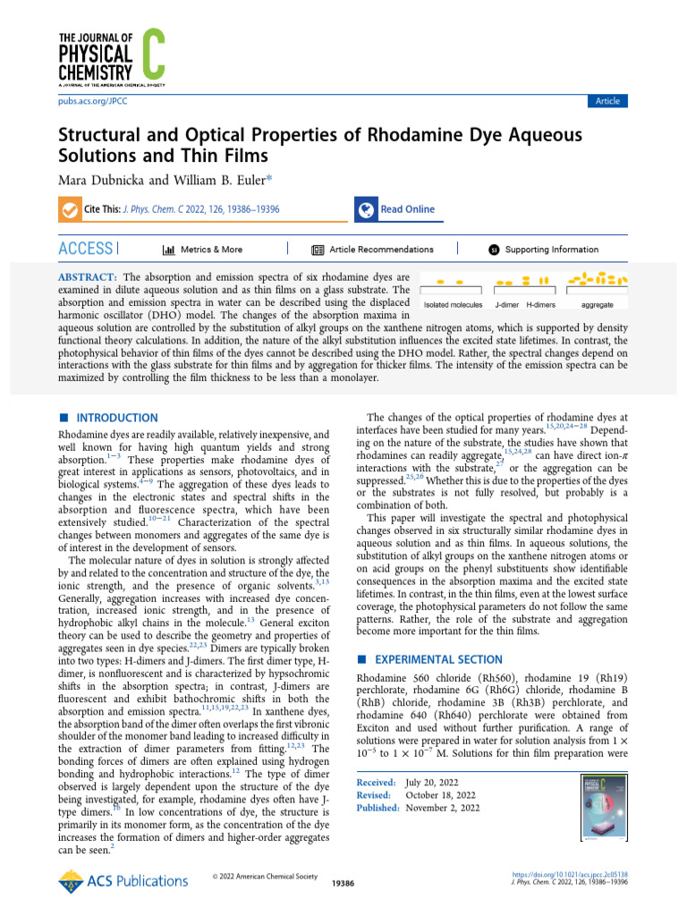 Dubnicka Euler 2022 Structural and Optical Properties of Rhodamine Dye ...