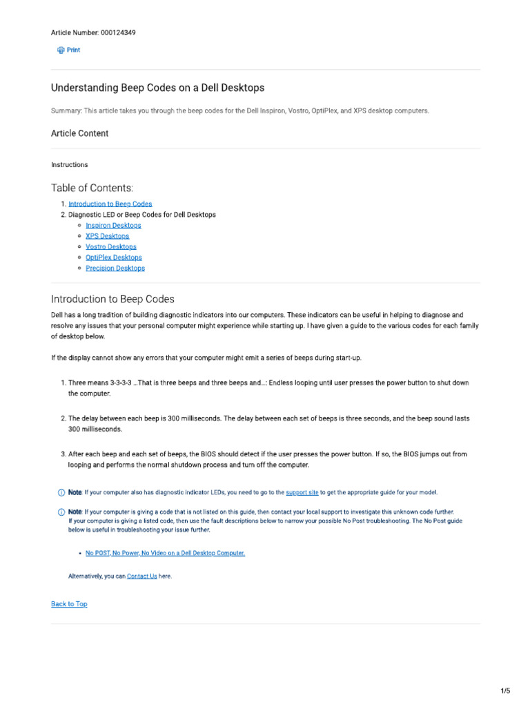 Beep Codes Dell | PDF