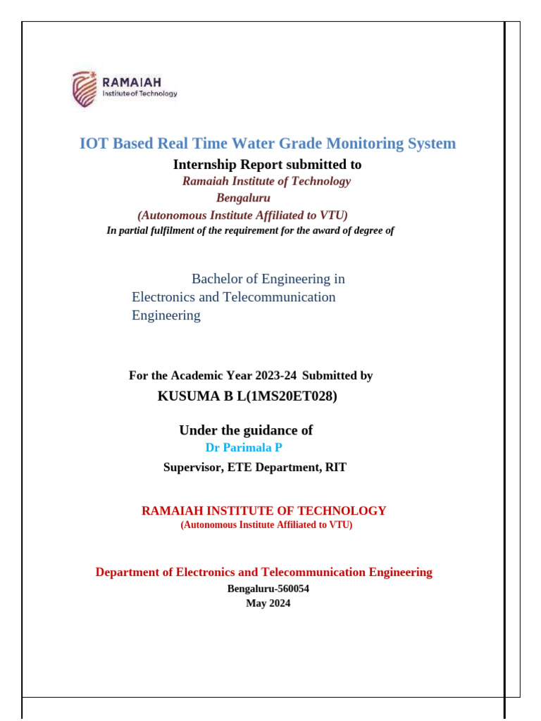 FINAL DOCUMENT OF INTERNSHIP, | PDF | Internet Of Things | Water Quality