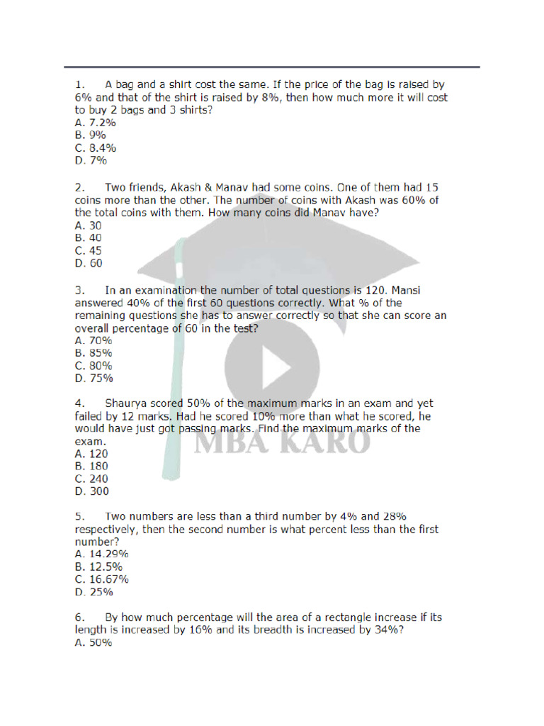 Percentages Practice Sheet | PDF