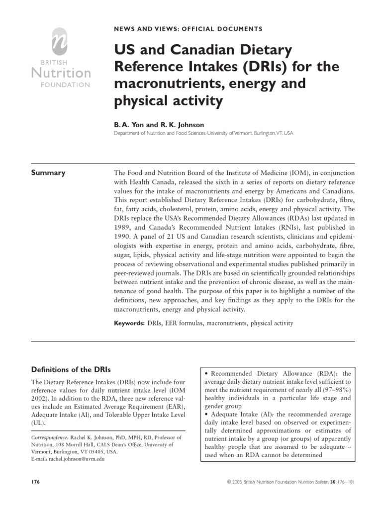 artigo formulas DRI´S | PDF | Nutrients | Food Energy