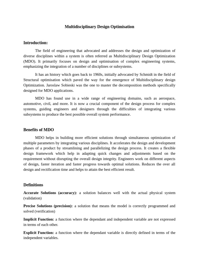 Multidisciplinary Design Optimisation | PDF | Matrix (Mathematics ... Multidisciplinary Design Optimisation | PDF | Matrix (Mathematics ...