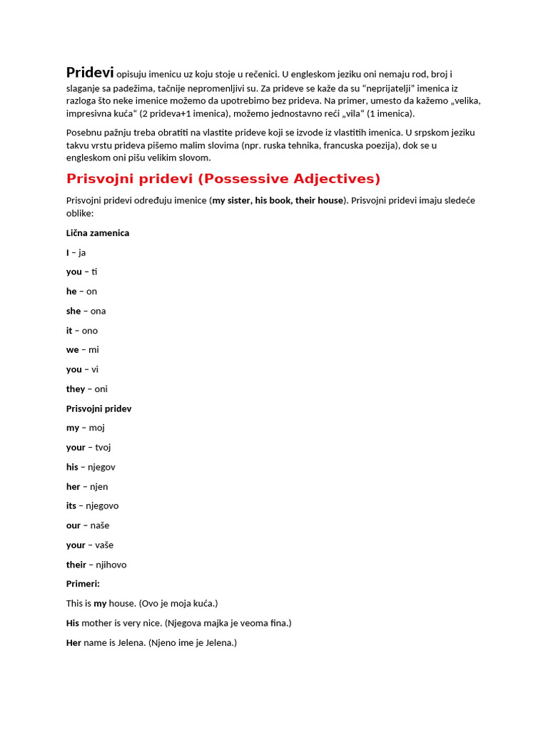 ADJECTIVES – PRIDEVI | PDF