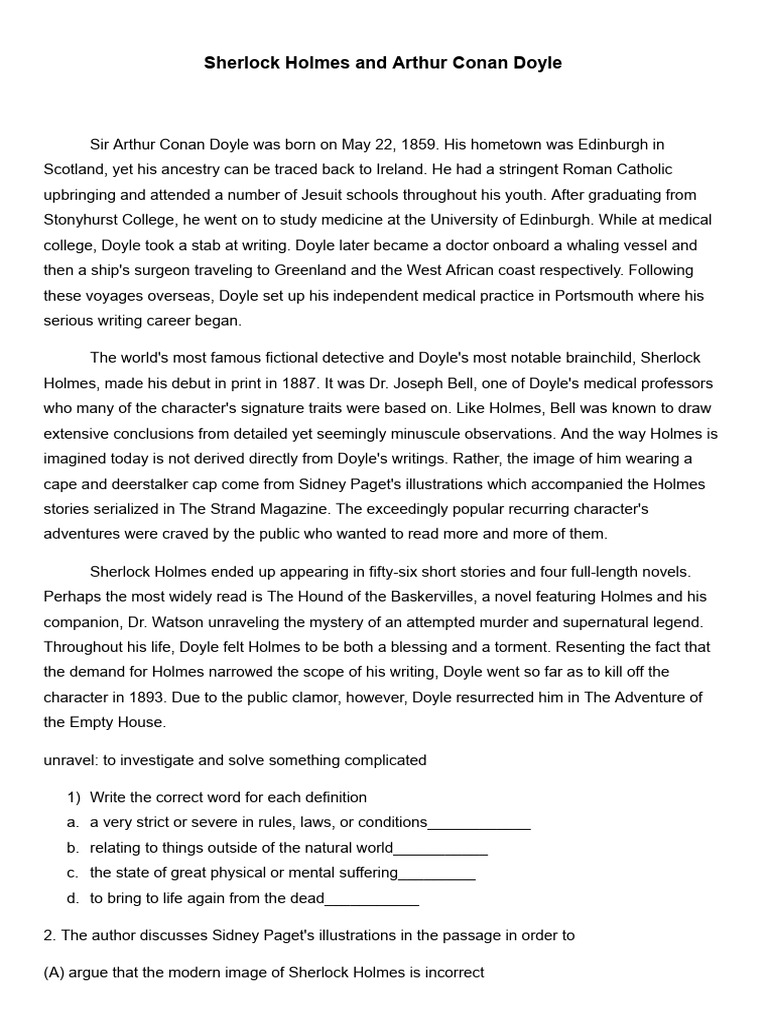 Sherlock Holmes' Creator's Journey | PDF | Sherlock Holmes | Arthur ...