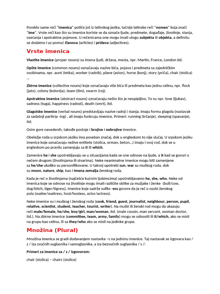 Imenice - Nunses | PDF