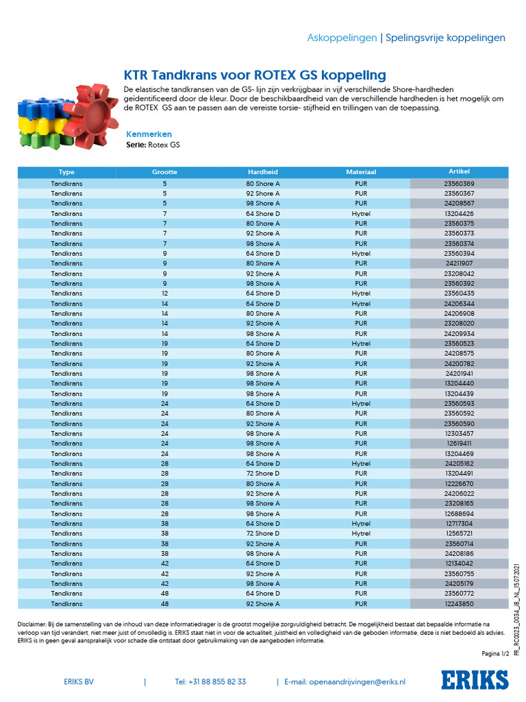 Tandkrans Voor ROTEX GS Koppeling | PDF