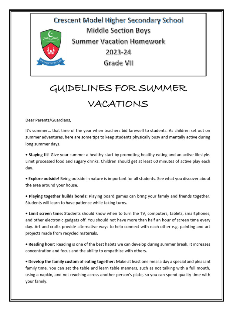 Class 7 Summer Vaccation Homework | PDF | Numbers | Leadership