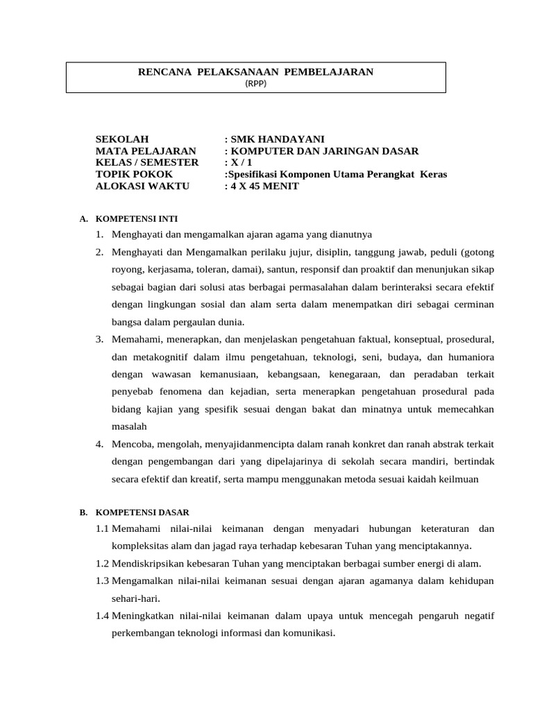 RPP Komputer Dan Jaringan Dasar (3.2 Dan 4.2) | PDF