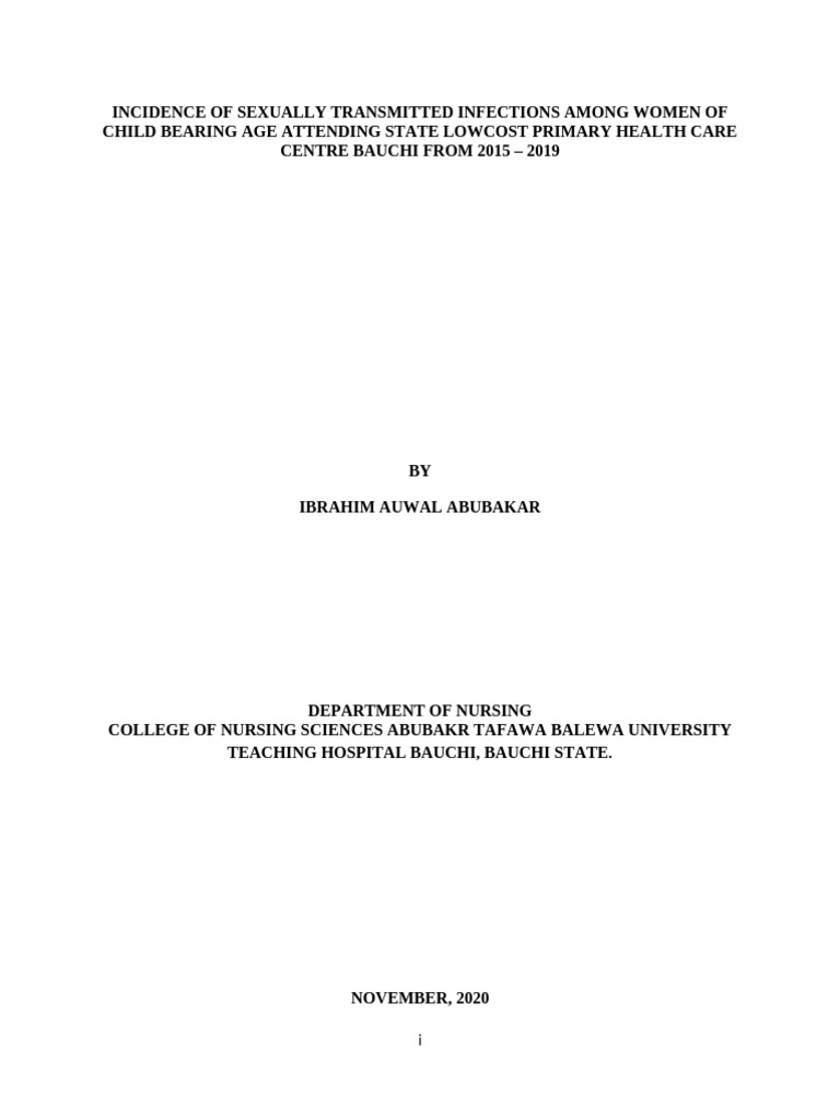 Ibrahim Auwal Abubakar Complete Project 1 Pdf Sexually Transmitted Infection Safe Sex 