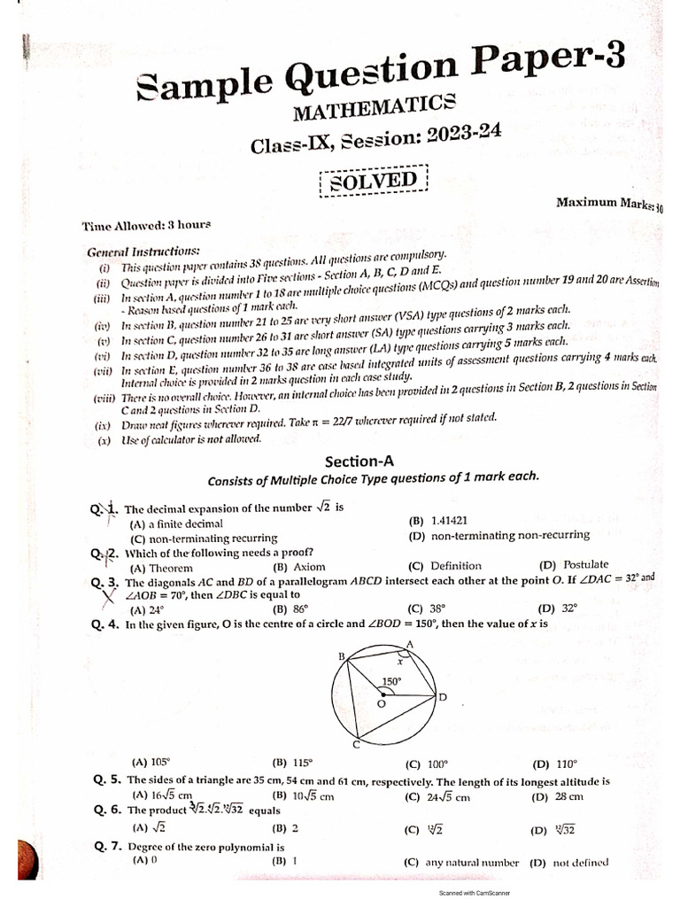 Sample Paper 3 (Maths) | PDF