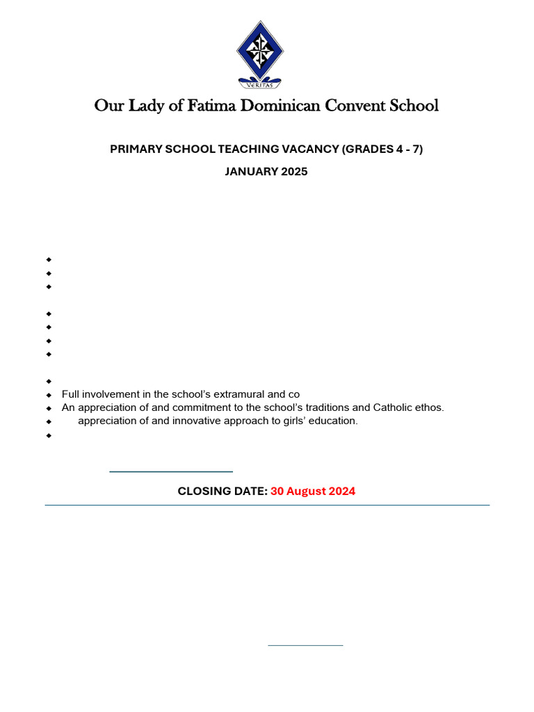 Primary School Teacher Vacancy 2025 | PDF | Schools | Learning