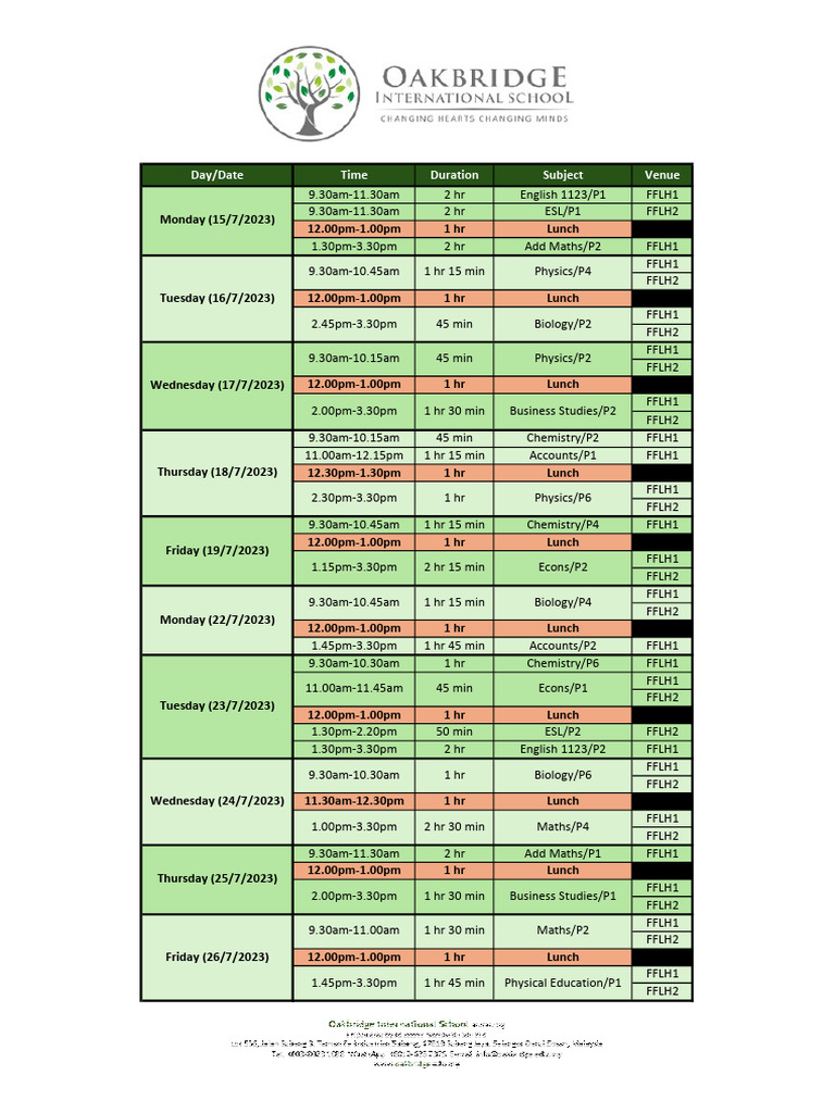 Trial Schedule 2024 (Student) | PDF