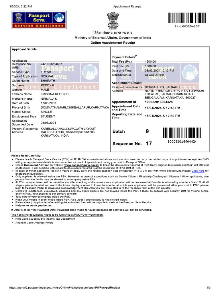 Appointment Receipt | PDF | Identity Document | Birth Certificate