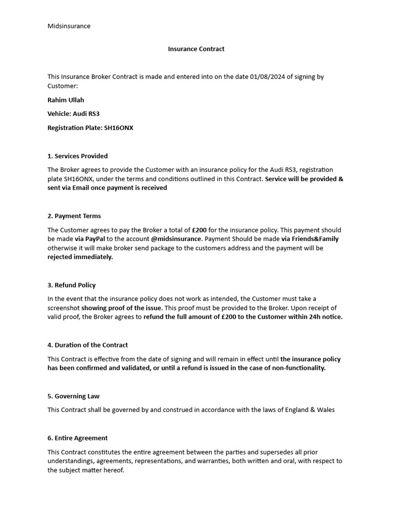 Audi RS3 Insurance Contract | PDF | Finance & Money Management