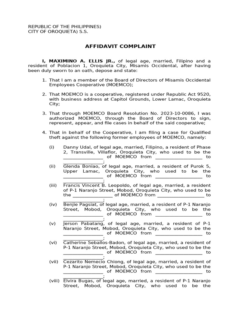 Complaint Against Former Employees | PDF | Affidavit | Financial Services