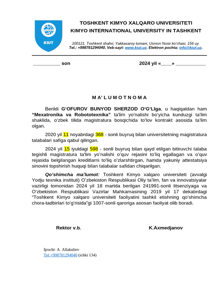 Bunyod G'Ofurov | PDF