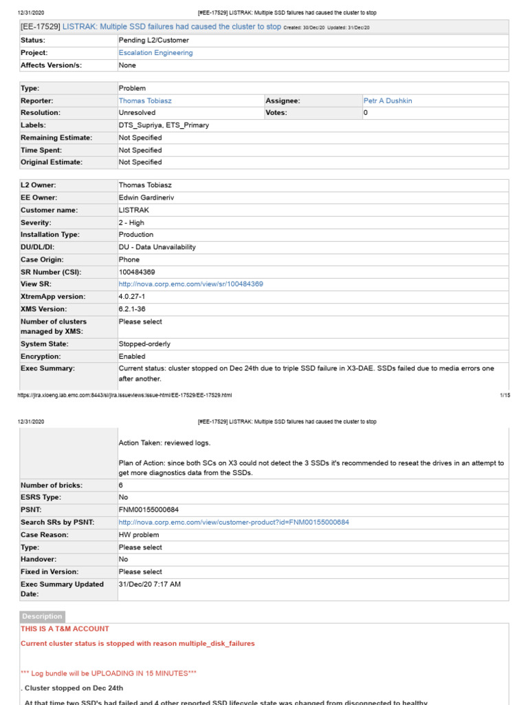 (#EE-17529) LISTRAK - Multiple SSD Failures Had Caused The Cluster To Stop | PDF | Solid State ...