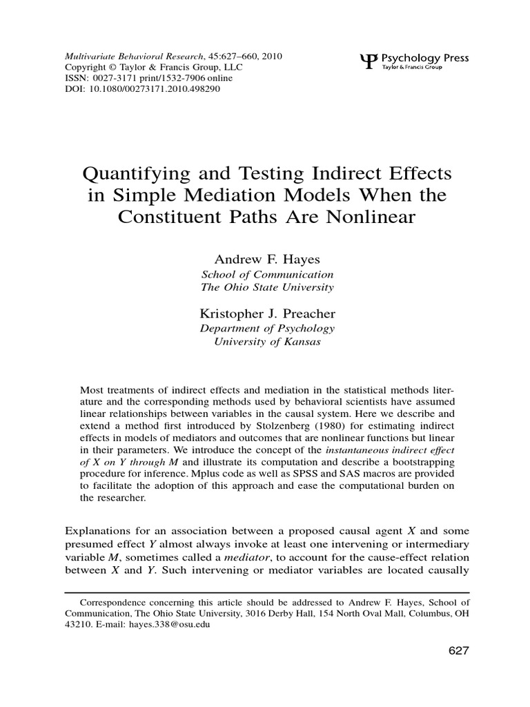 Hayes Preacher 2010 | PDF | Regression Analysis | Derivative