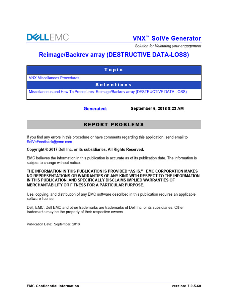 VNX - VNX Miscellaneos Procedures-Reimage - Backrev Array (DESTRUCTIVE DATA-LOSS) | PDF | File ...