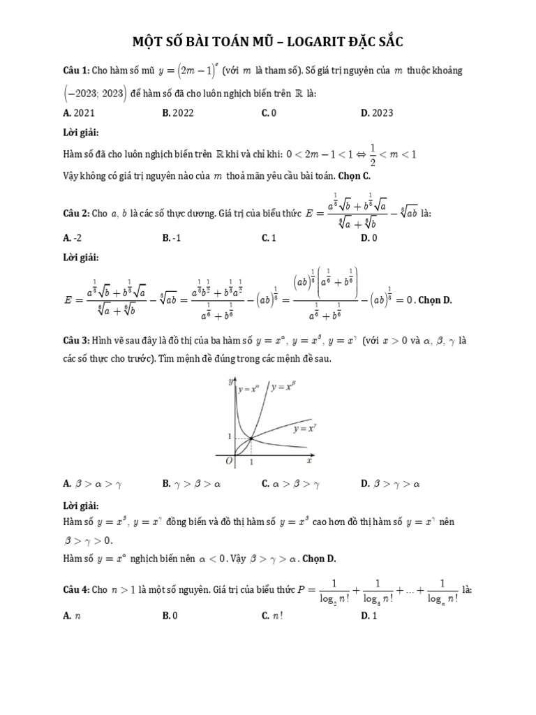 20 Bài Toán MŨ - LOGA | PDF
