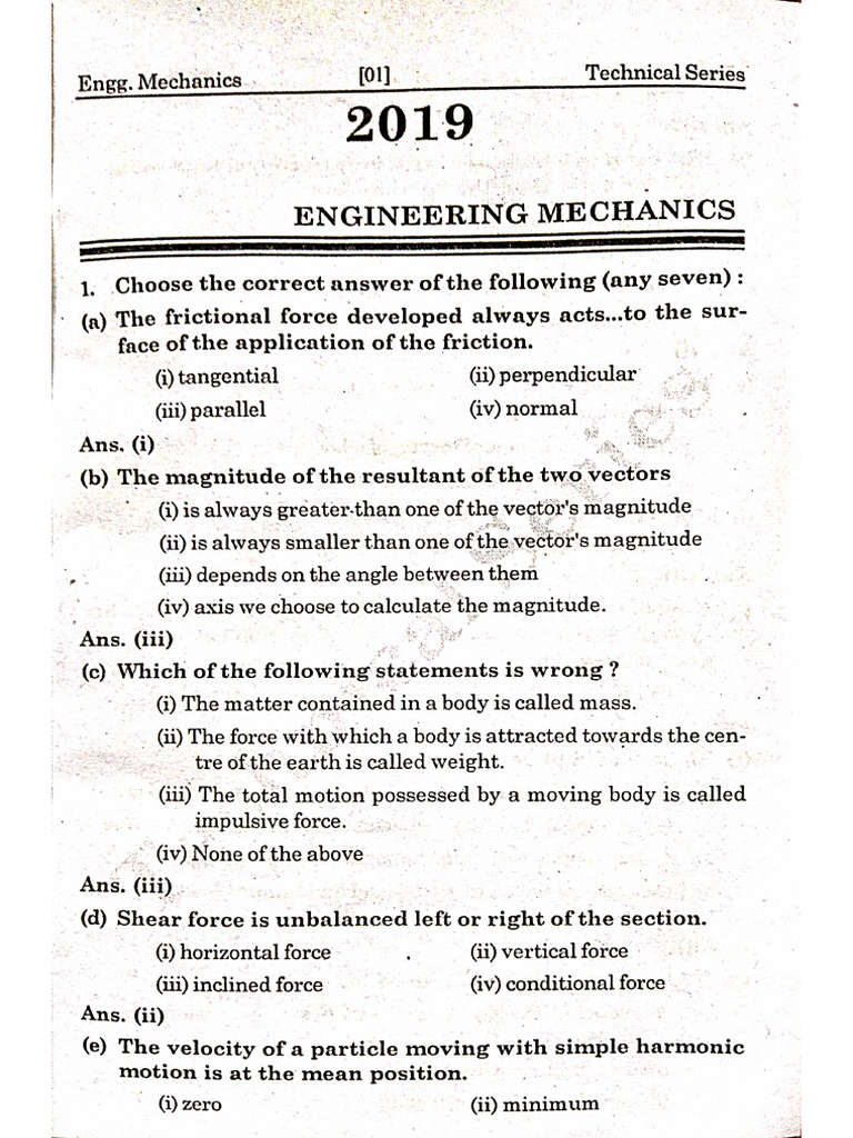 Mechanics Pyq 2019 | PDF