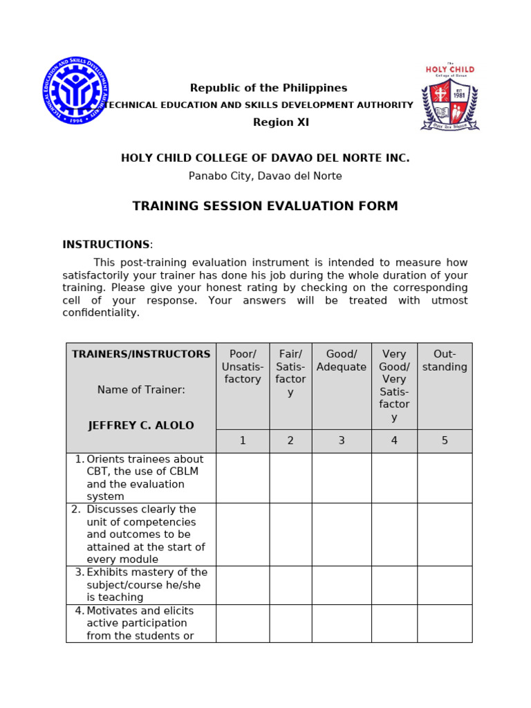 7. Training Session Evaluations - done | PDF | Learning | Human Communication