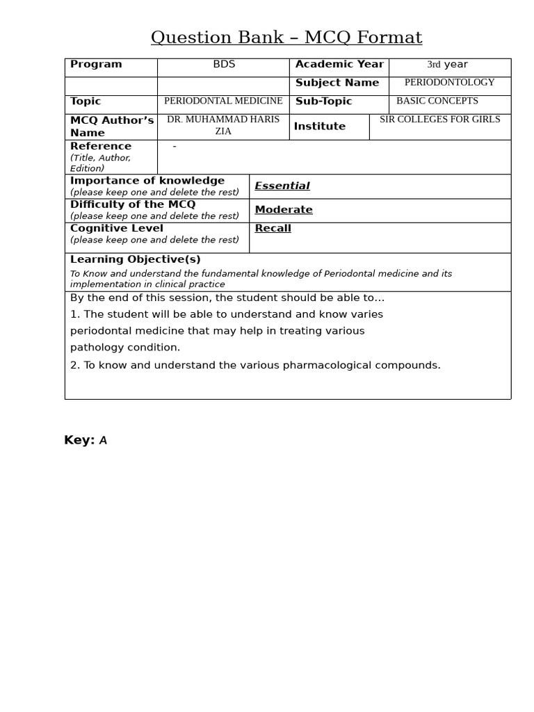 Question Bank MCQ Periodontal Medicine | PDF | Medicine | Periodontology