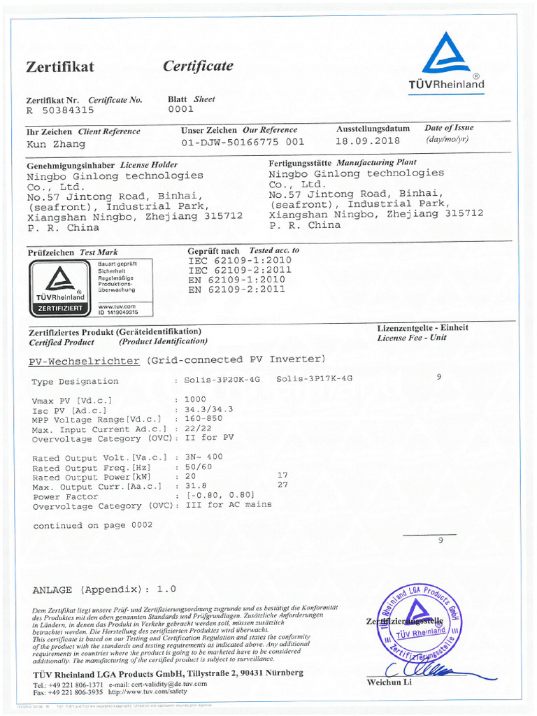 Solis - Certificate - IEC 62109-1 (2) &EN 62109-1 (-2) - 3P - (5-20) K ...