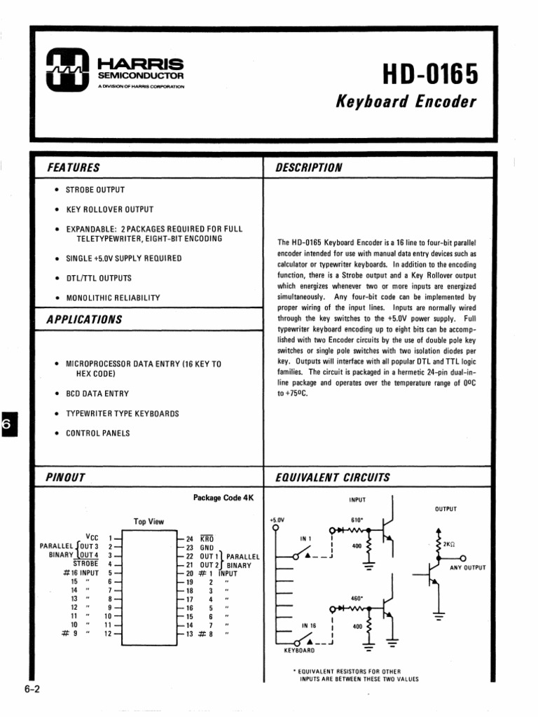 Harris HD-0165 Keyboard Encoder Specifications (1977) | PDF | Computer ...