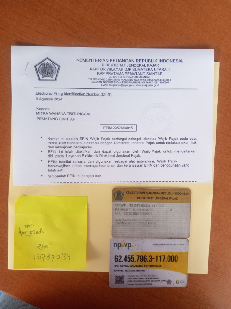 EFIN NPWP CV. MWT | PDF