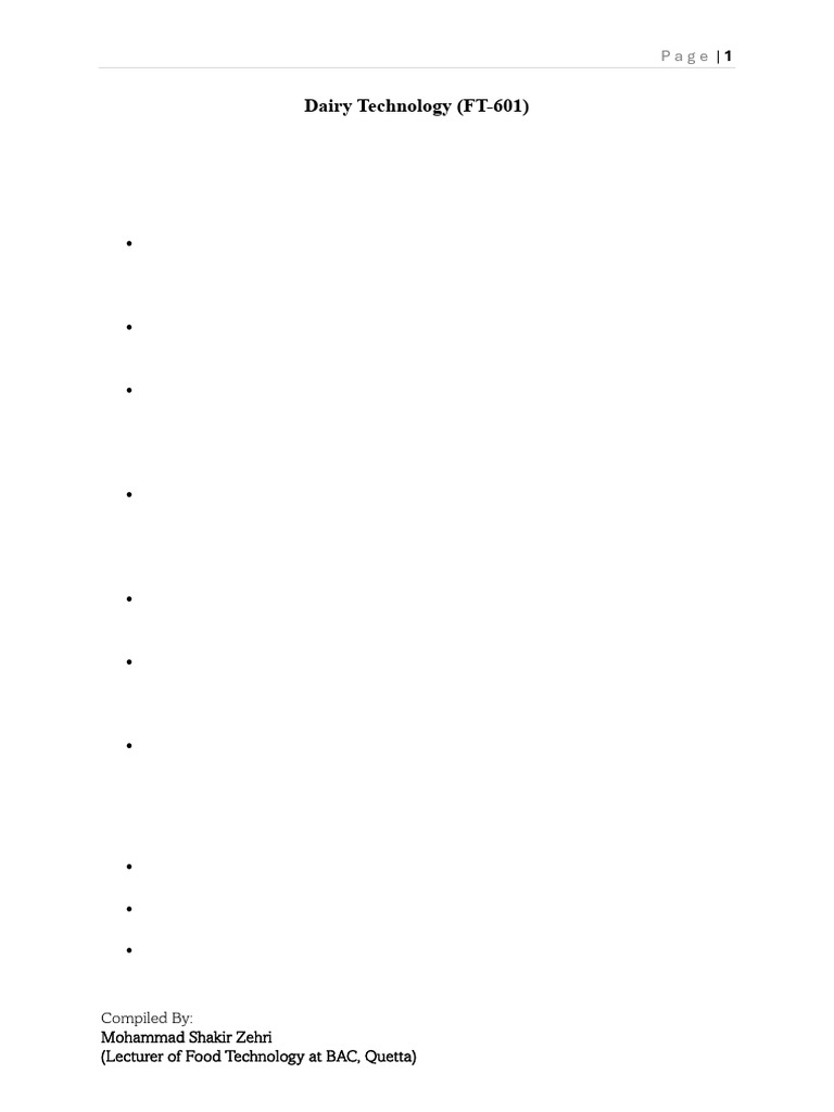 Dairy Technology (FT-601) | PDF | Milk | Dairy