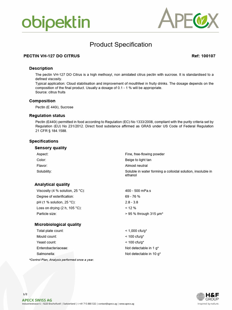 Specification Sheet Apecx | PDF | Solubility | Chemistry