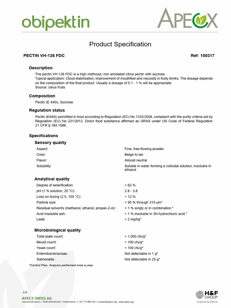 Specification Sheet Apecx | PDF | Solubility | Chemical Substances