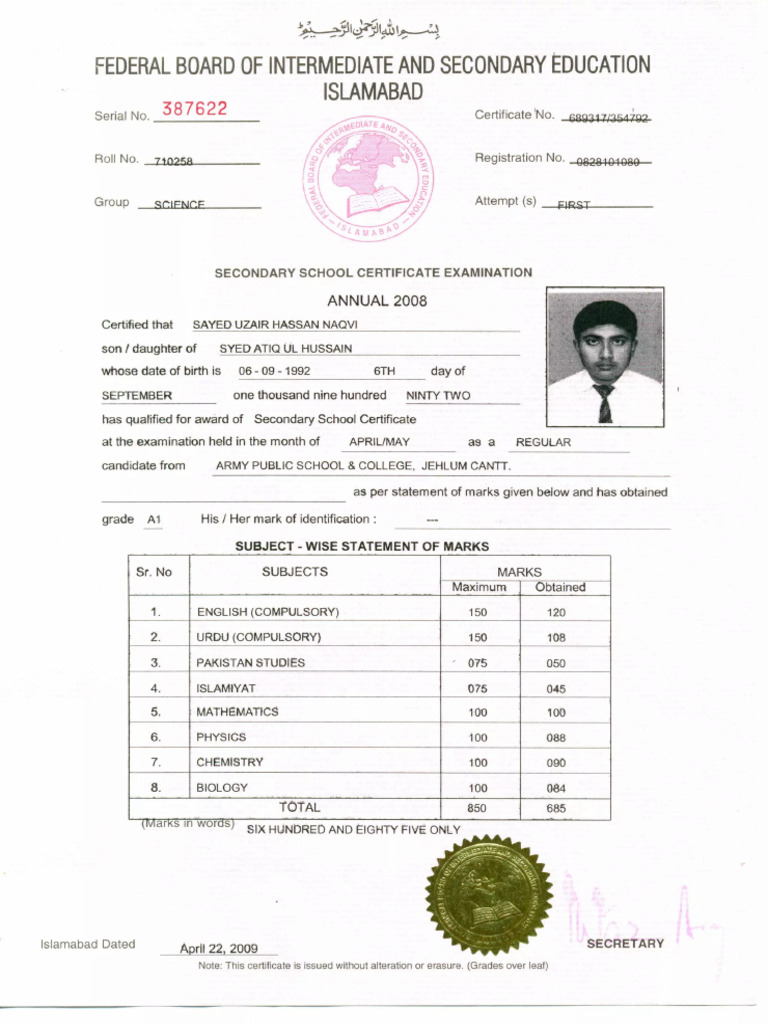 Matric-Certificate-1-2048 | PDF