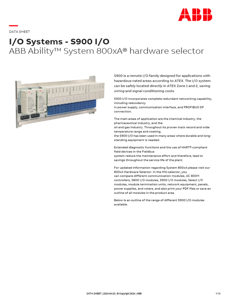 800xa Outline - IO Systems - S900 IO | PDF | Input/Output | Information And Communications ...
